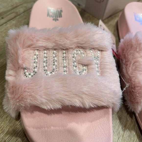 Juicy Couture | Shoes | Juicy Couture Light Pink Fuzzy Bling Slides ...